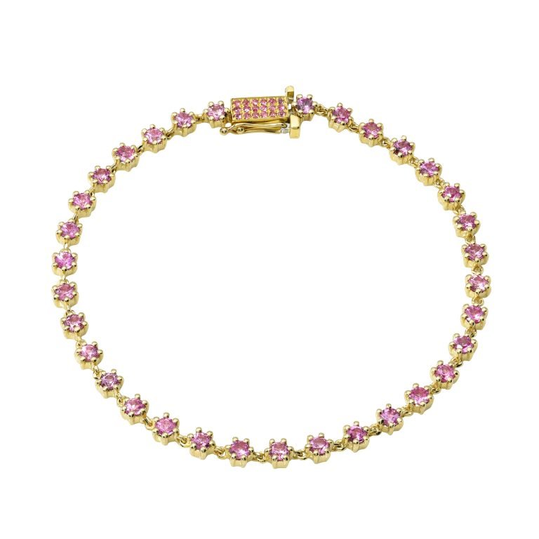 14K Yellow Gold Six Prong Pink Sapphire Line Bracelet - David Tishbi ...